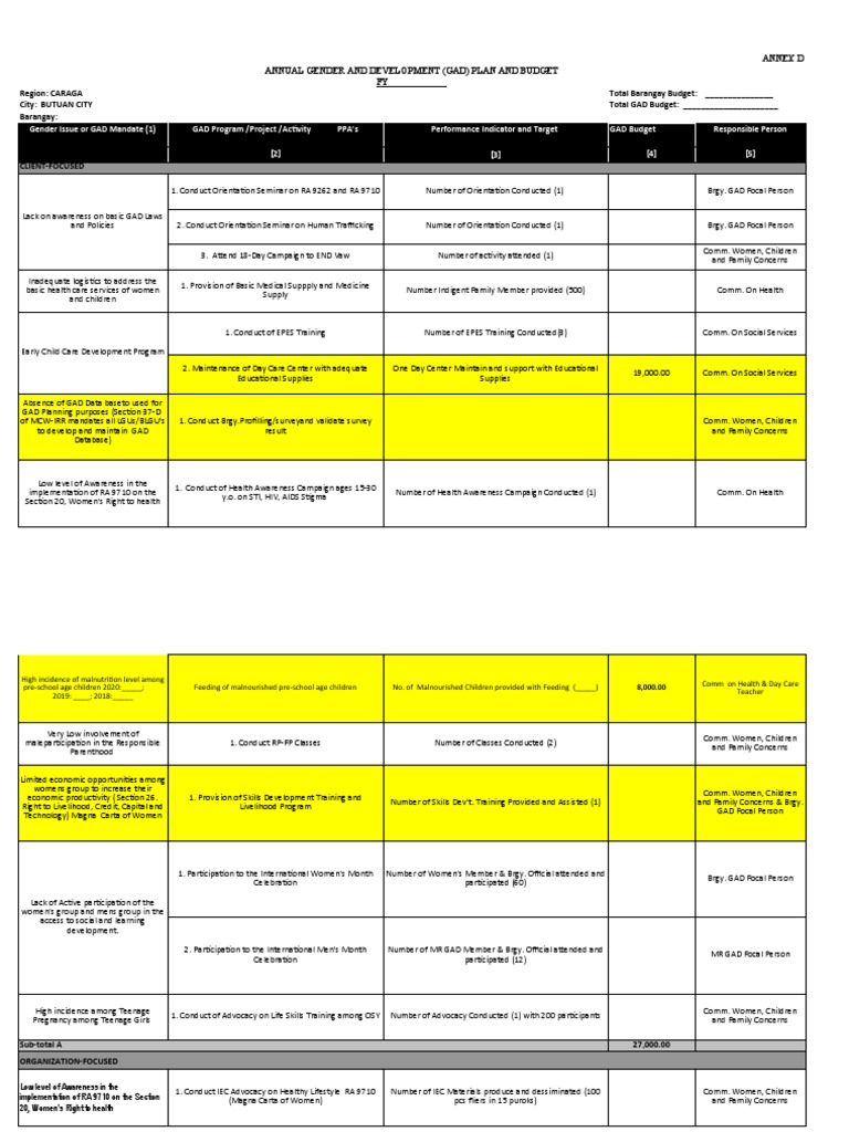 Gender Issue or GAD Mandate (1) GAD Program /project /activity PPA's ...