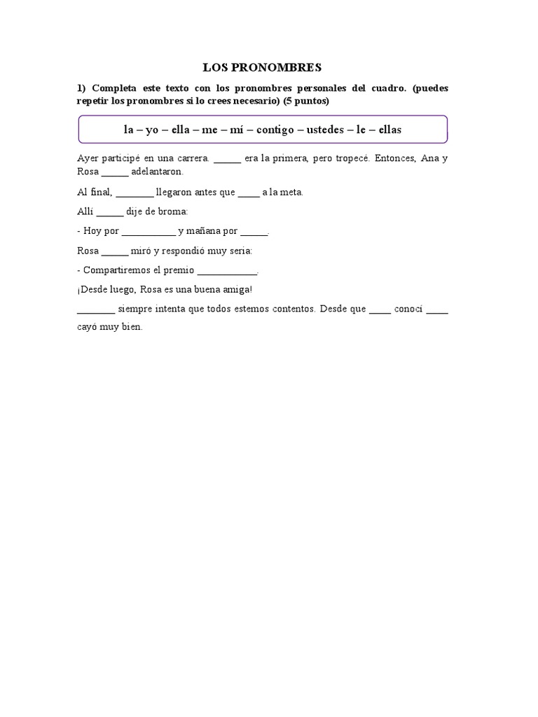 Los Pronombres - Examen 2da Parte | PDF