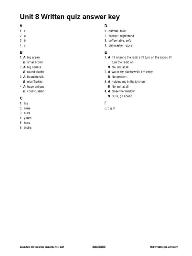 Course 7 Unit 8 Written Quiz Answer Key | PDF