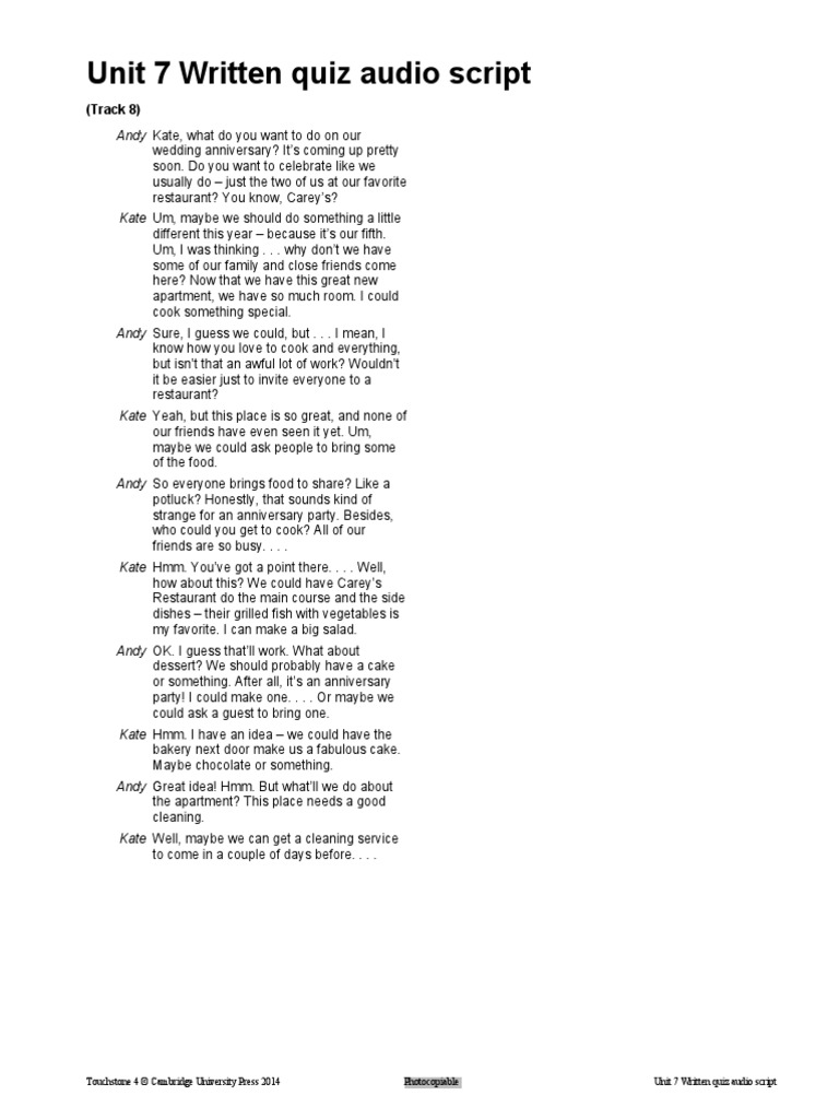 Course 15 Unit 7 Written Quiz Audio Script | PDF