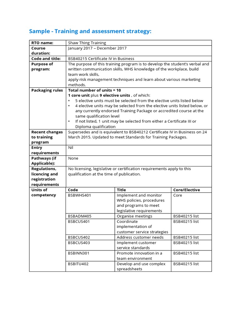 Sample - Training and Assessment Strategy | PDF | Test (Assessment ...