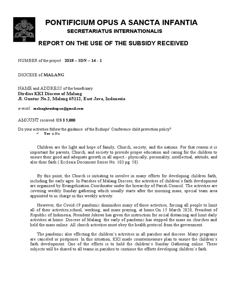 Malang Diocese Children's Faith Report | PDF | Catholic Church ...