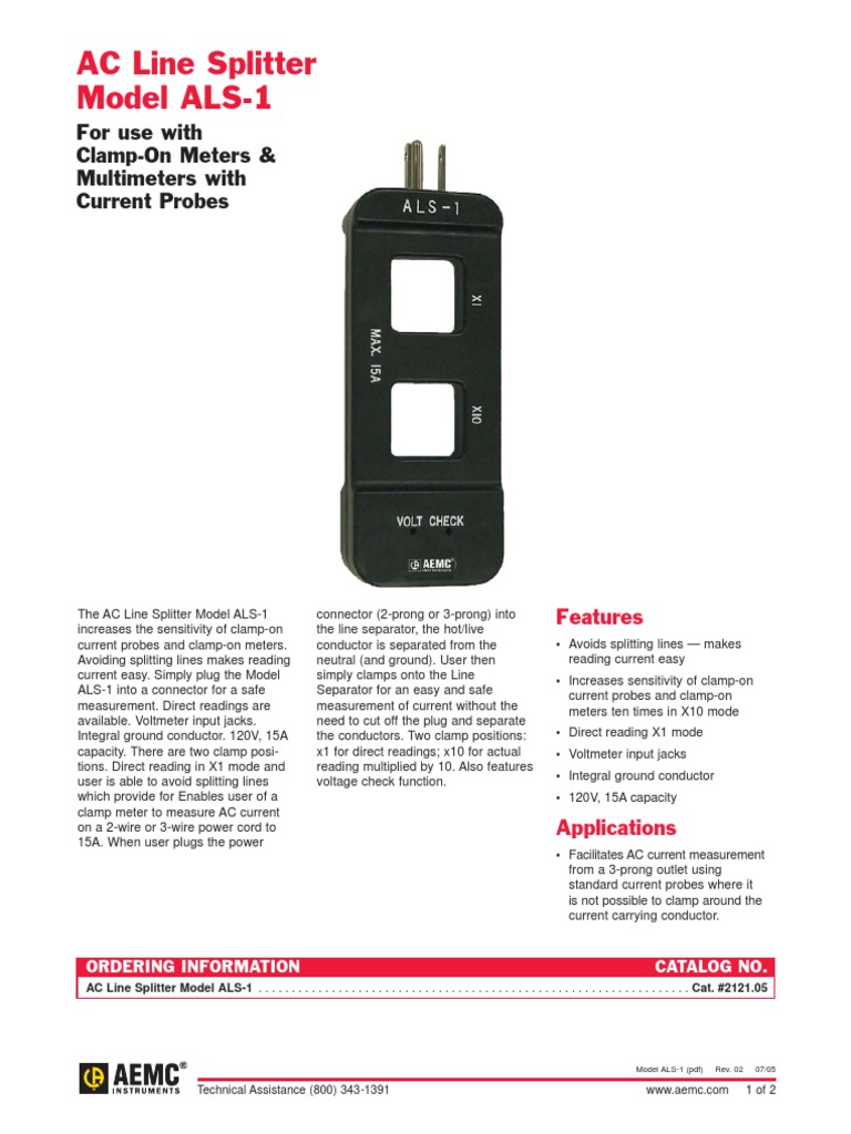 AC Line Splitter Model ALS-1: For Use With Clamp-On Meters ...