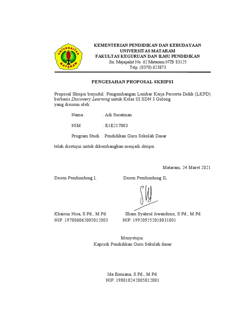 Pengesahan Proposal Skripsi | PDF