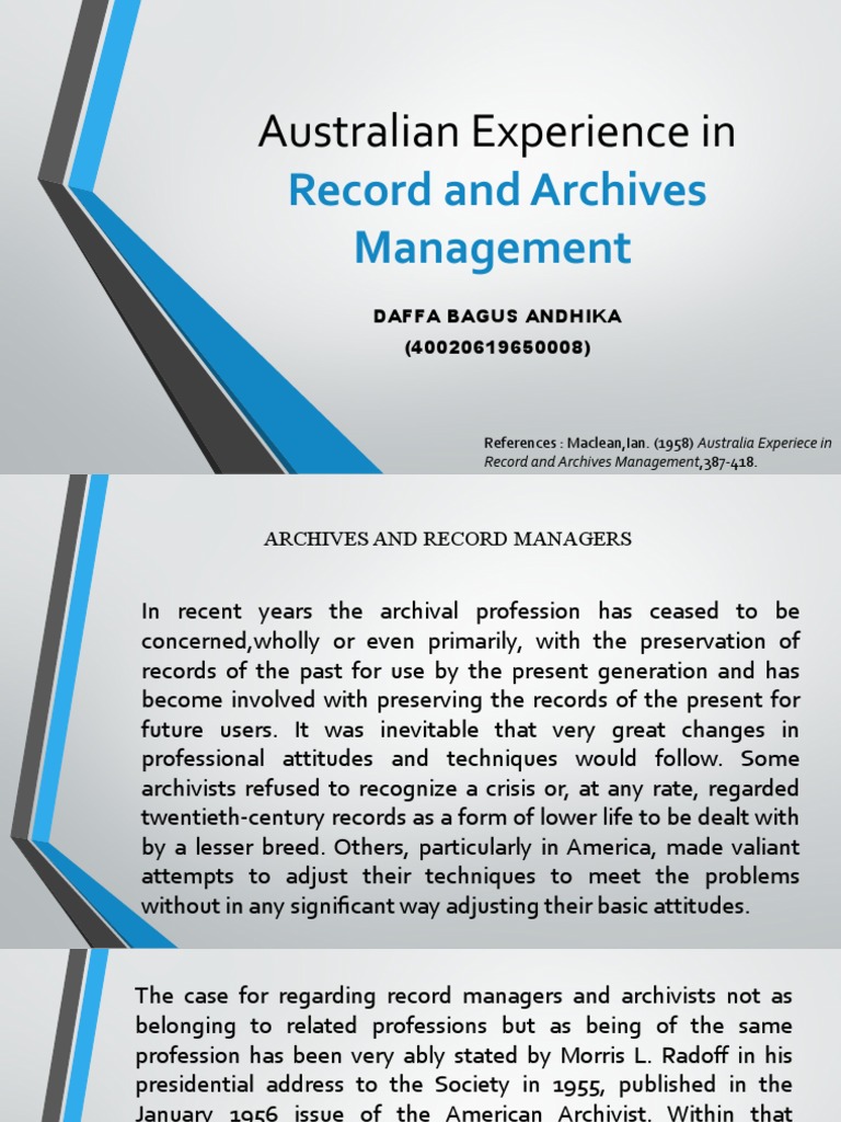 Australian Experience in Record and Archives Management | PDF ...