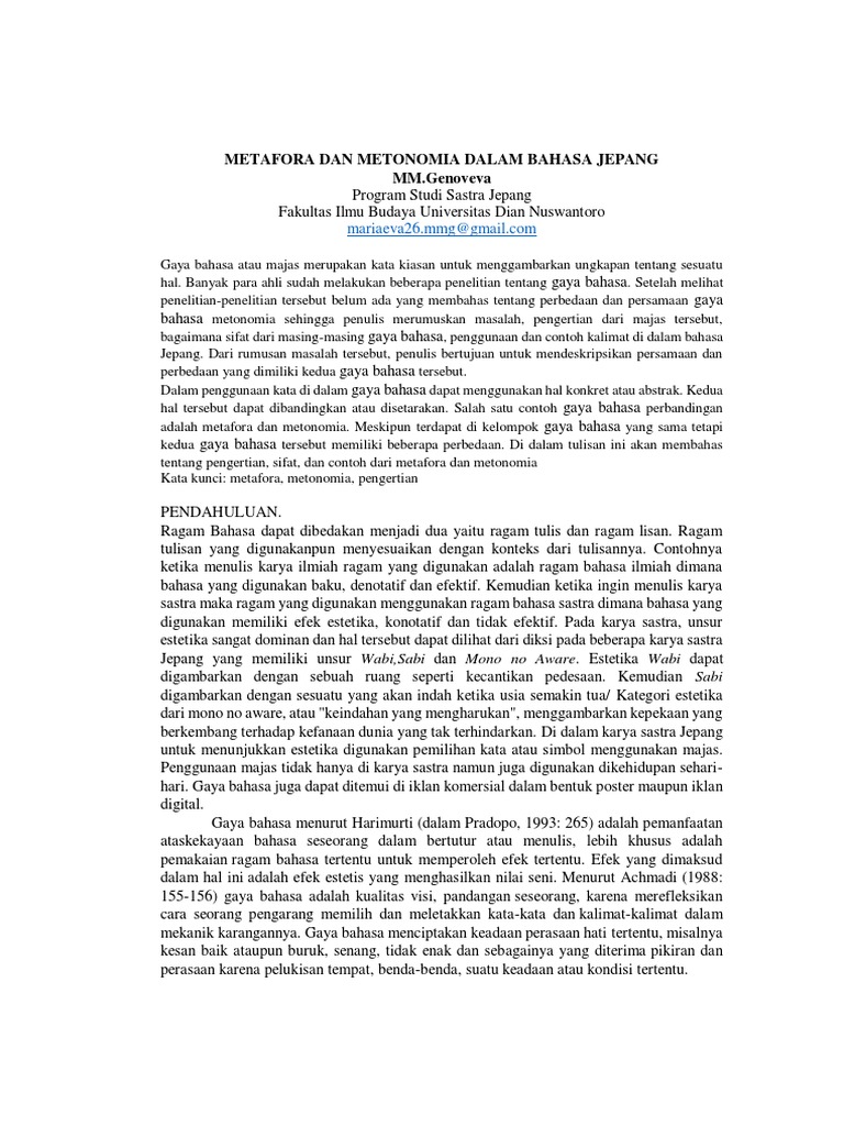 Majas Metafora Dan Metonomia Dalam Bahasa Jepang - MM Genoveva | PDF