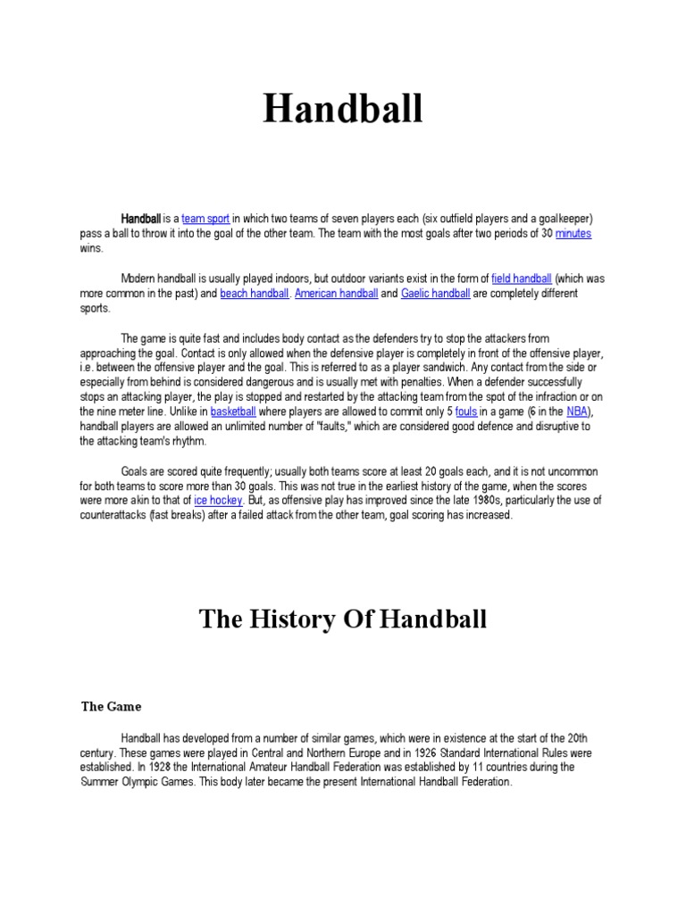 Handball: The History of Handball | PDF | Association Football ...
