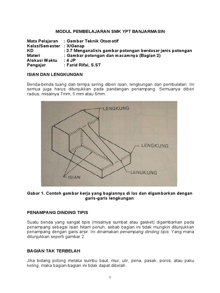 Gambar Teknik Otomotif: Potongan dan Pemutusan | PDF | Metode & Bahan ...