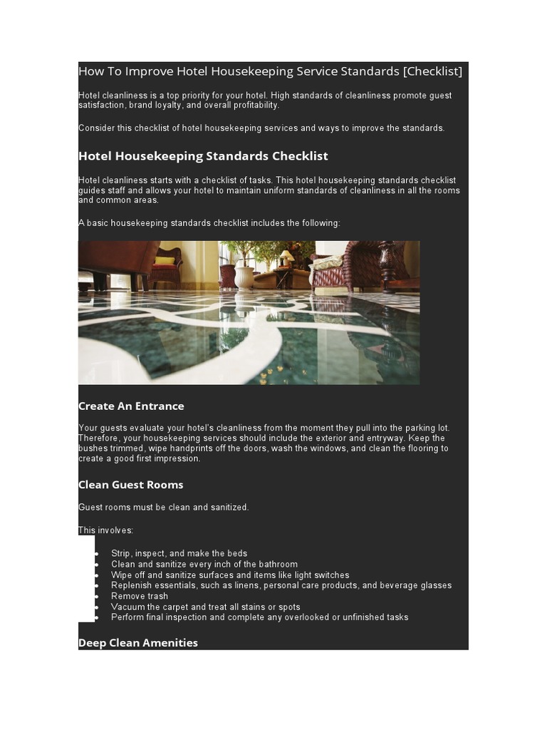 How To Improve Hotel Housekeeping Service Standards (Checklist) | PDF ...