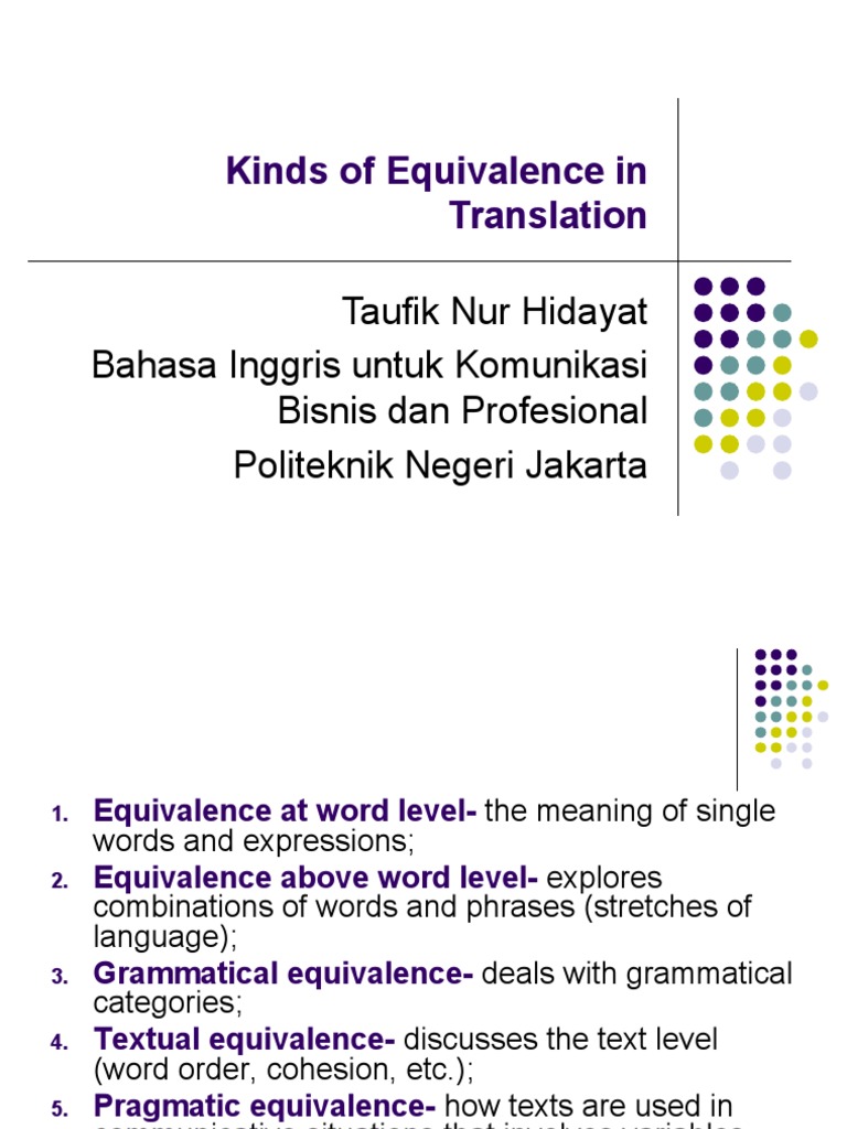 Kinds of Equivalence in Translation | PDF | Semantics | Word
