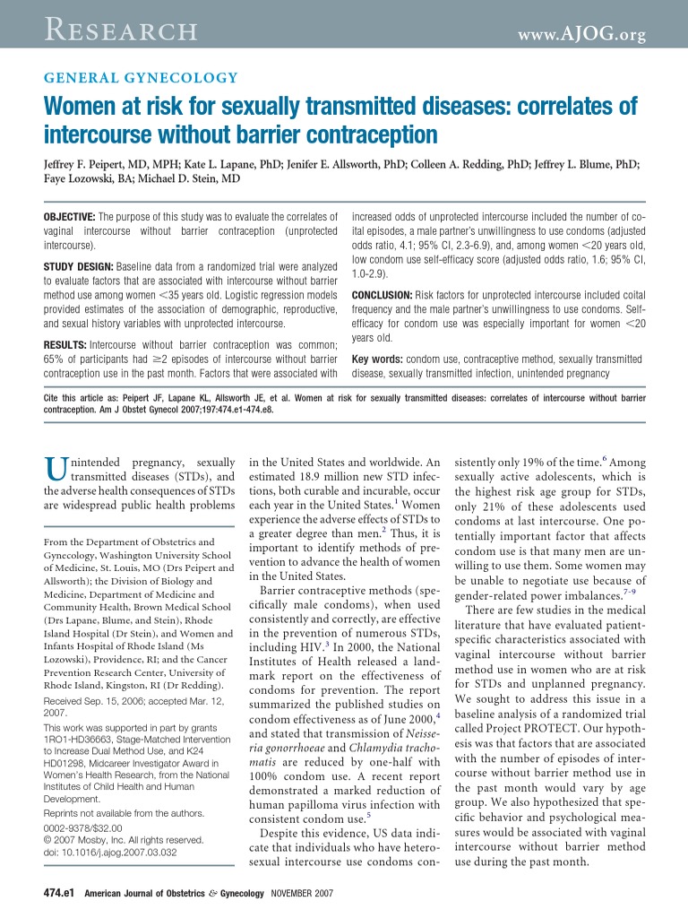 Women at Risk For Sexually Transmitted Disease Correlates of ...