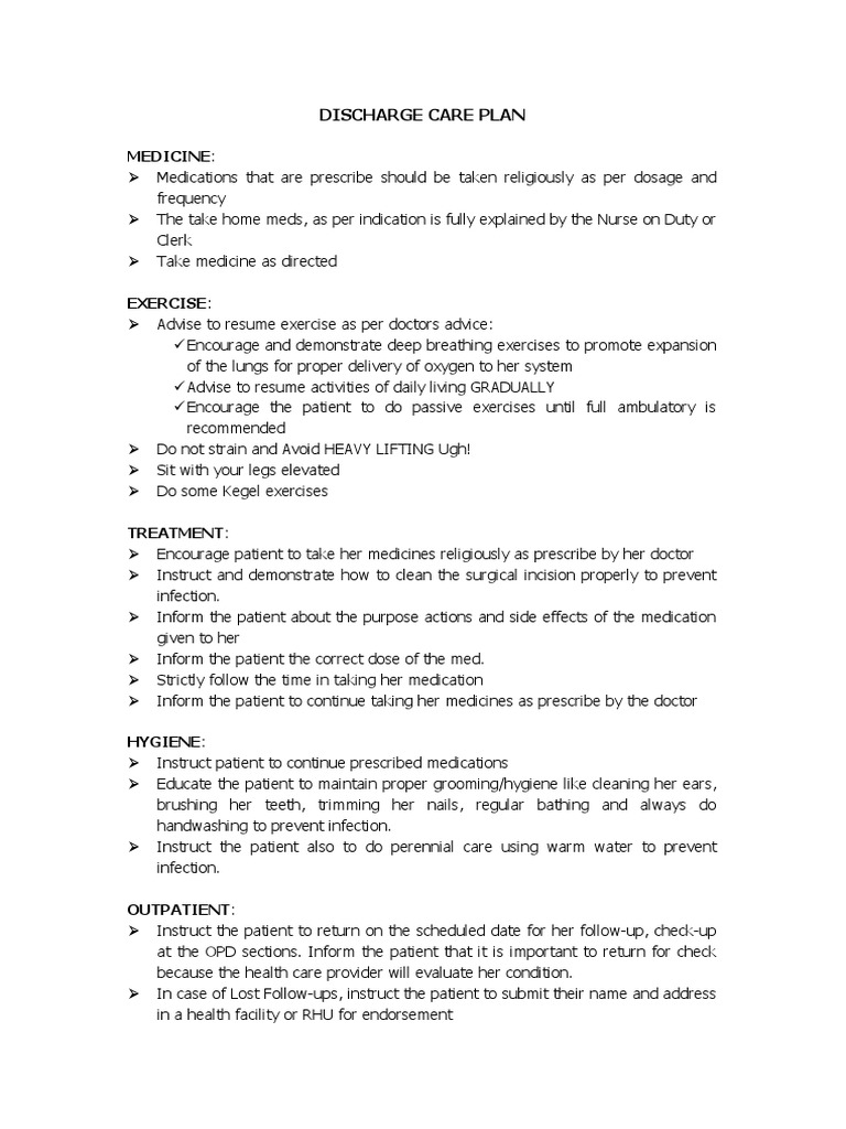 Discharge Care Plan: Medicine | PDF