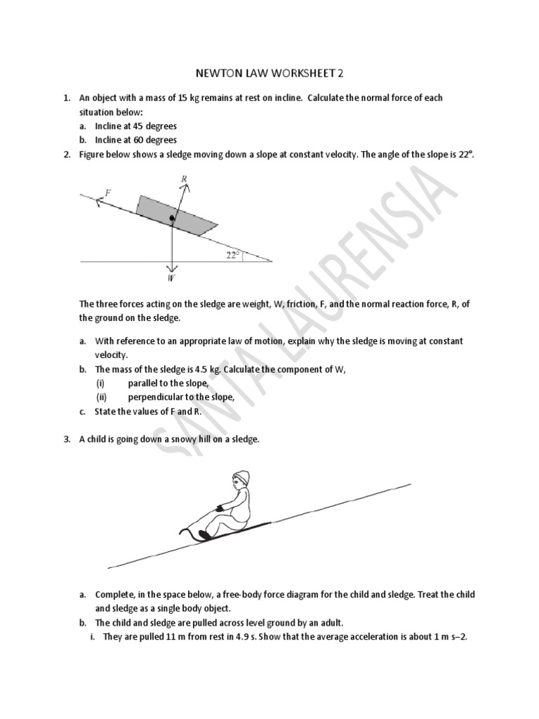Force Worksheet - Inclined Plane | PDF | Force | Mass