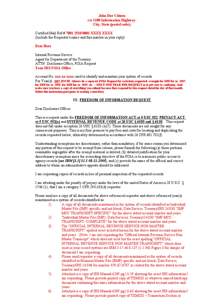 Sample FOIA Request 10-15-07 | PDF | Freedom Of Information Act (United ...