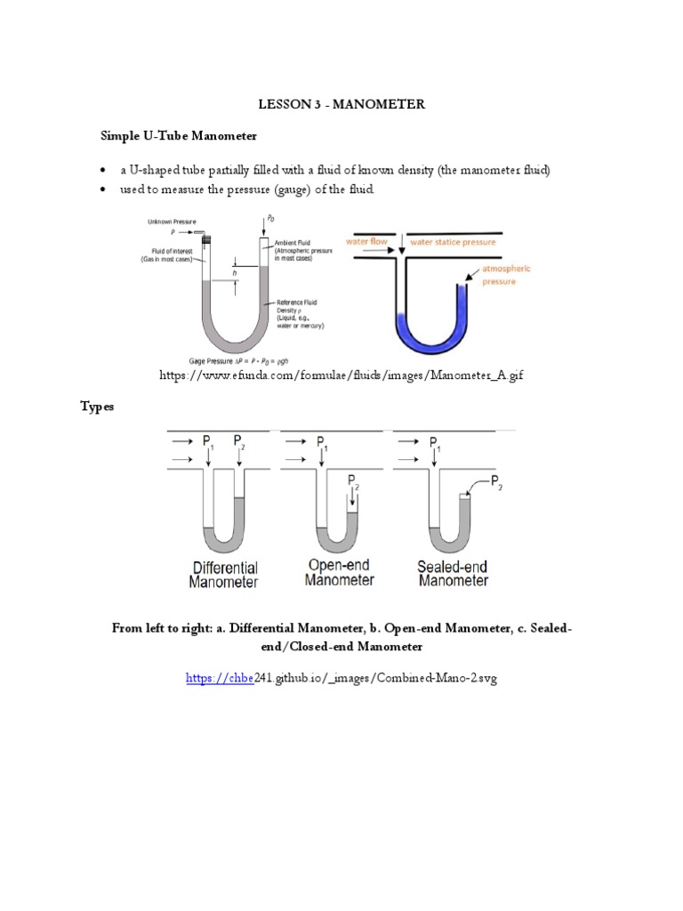 LESSON 3 - Manometer | PDF | Pressure Measurement | Fluid Mechanics