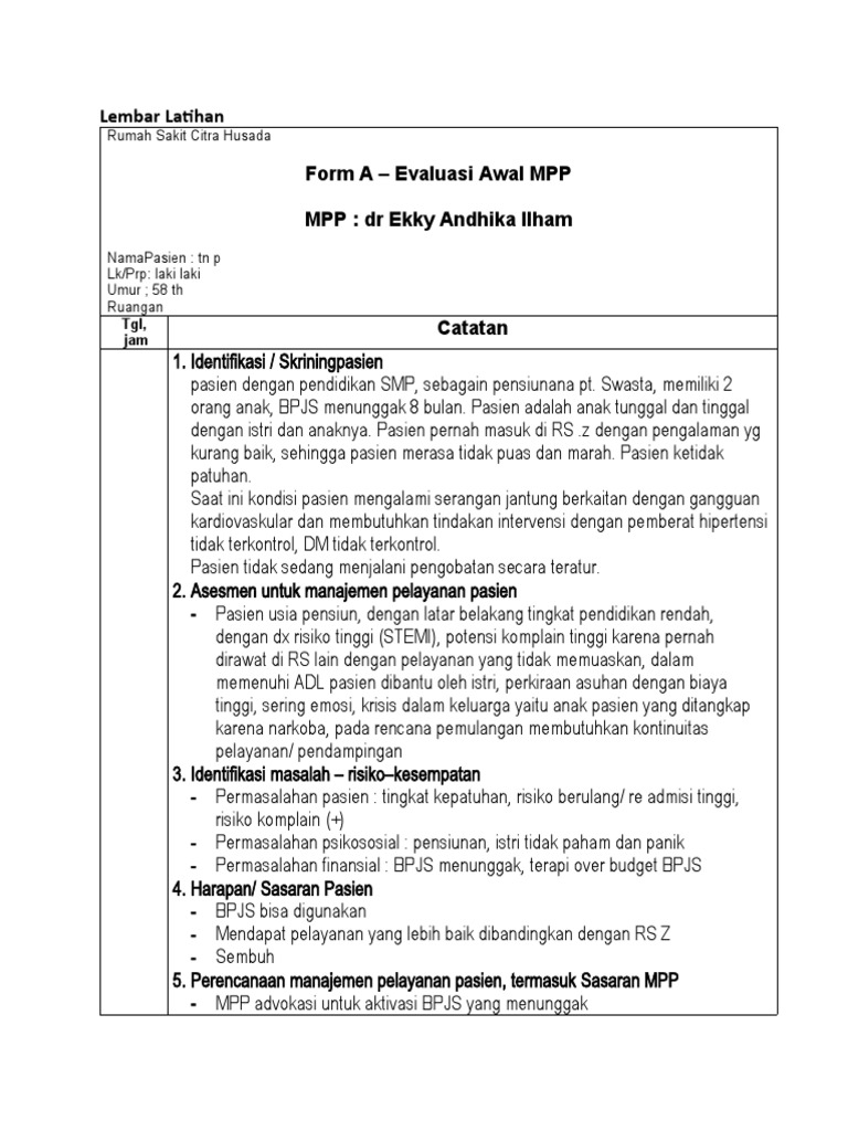 Lembar Latihan Form A - MPP Ekky RS Citra Husada | PDF