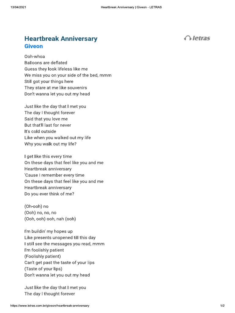 Heartbreak Anniversary Lyrics Analysis | PDF