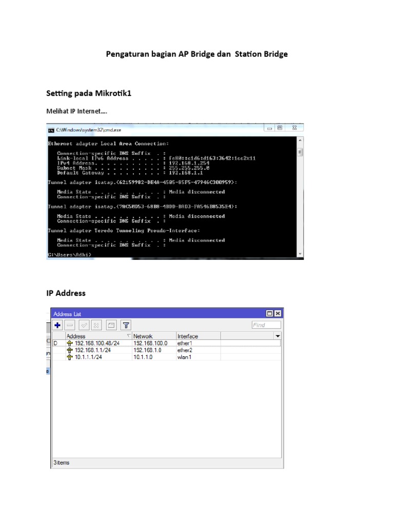 Pengaturan AP dan Station Bridge Mikrotik | PDF