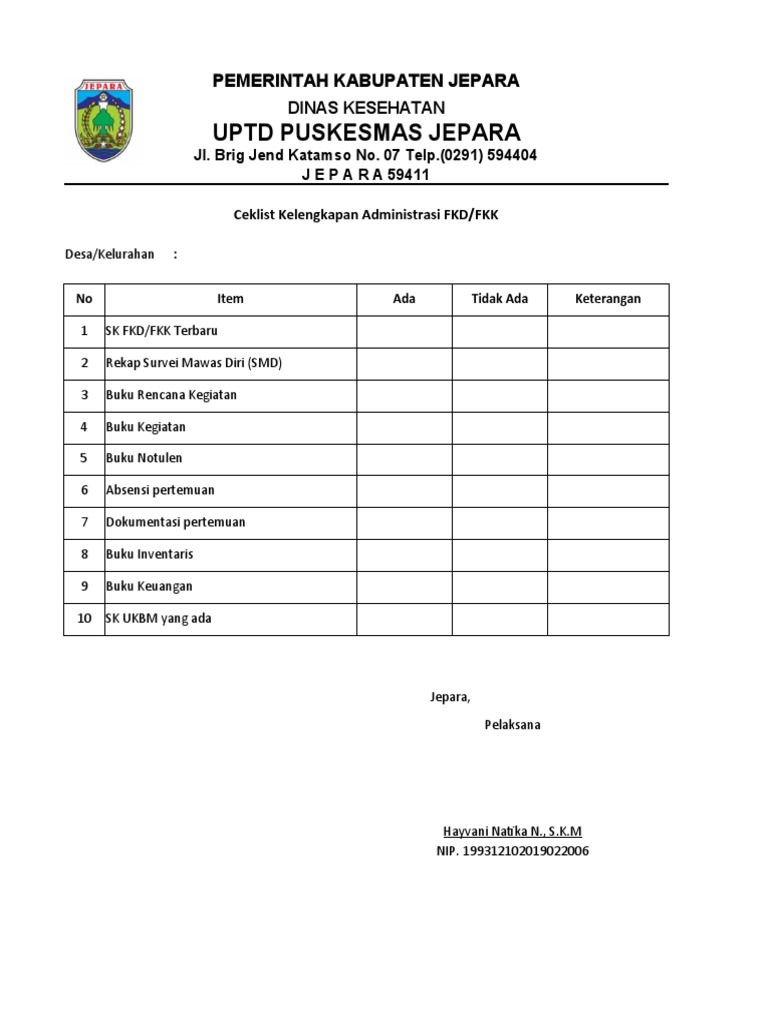 Ceklist Administrasi FKD | PDF