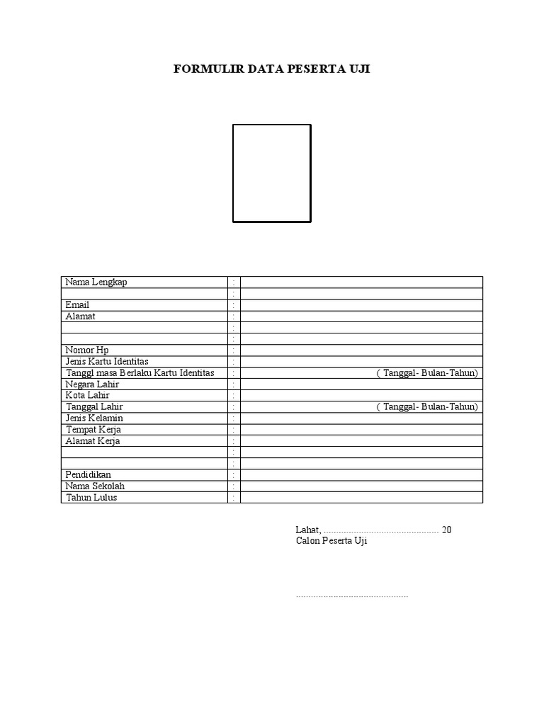 Formulir Data Peserta Uji | PDF