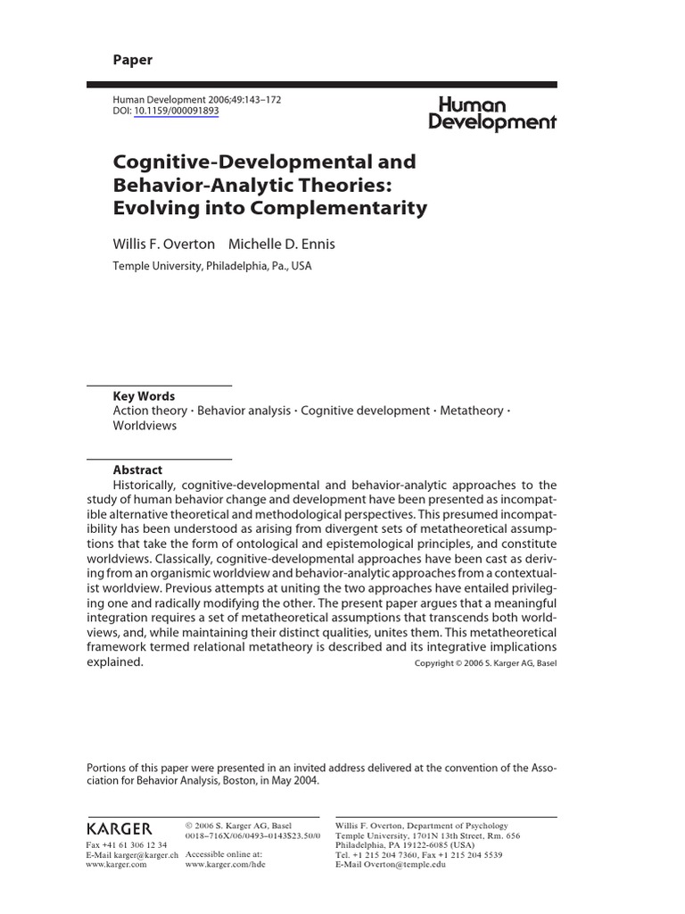 Cognitive-Developmental and Behavior-Analytic Theories: Evolving Into ...