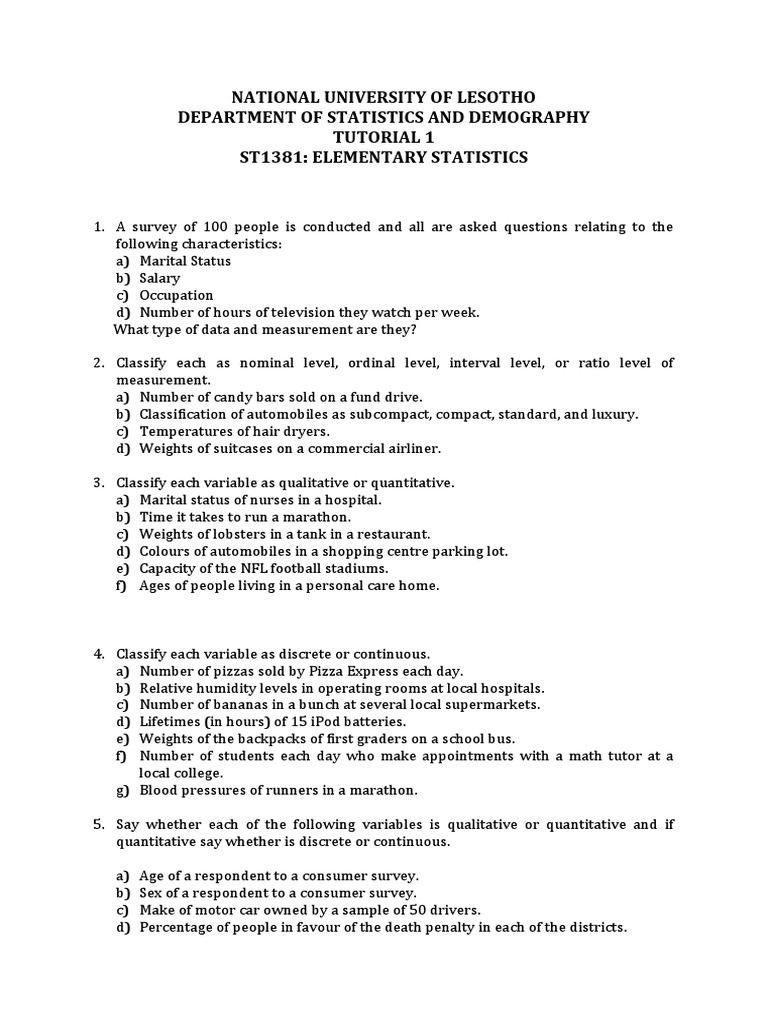 National University of Lesotho Department of Statistics and Demography ...