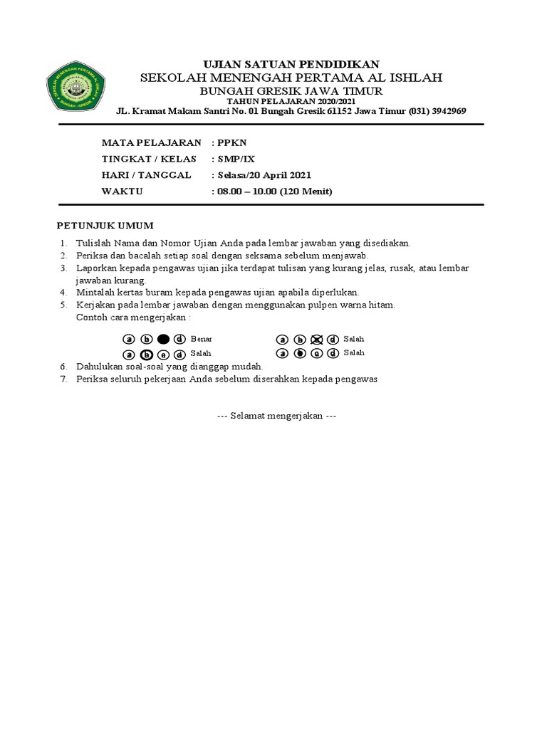 Kop Ujian Satuan Pendidikan | PDF