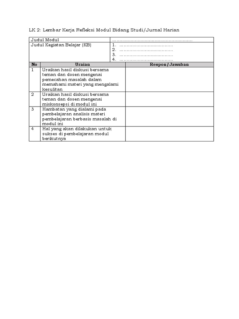 LK 2 - Lembar Kerja Refleksi Modul Bidang StudiJurnal Harian | PDF