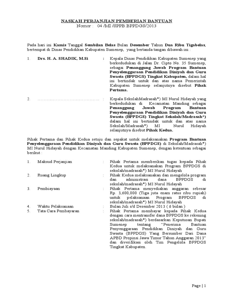 Contoh NPHD Bosmadin | PDF