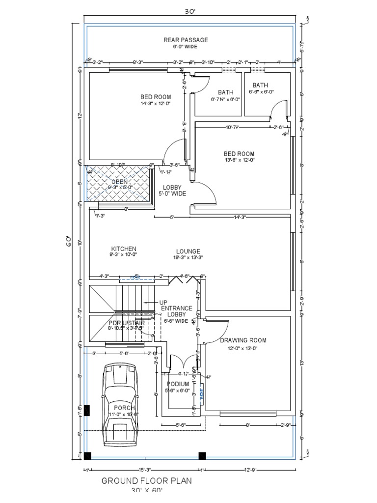 Rear Passage: Ground Floor Plan 30' X 60' | PDF | Houses | Buildings ...