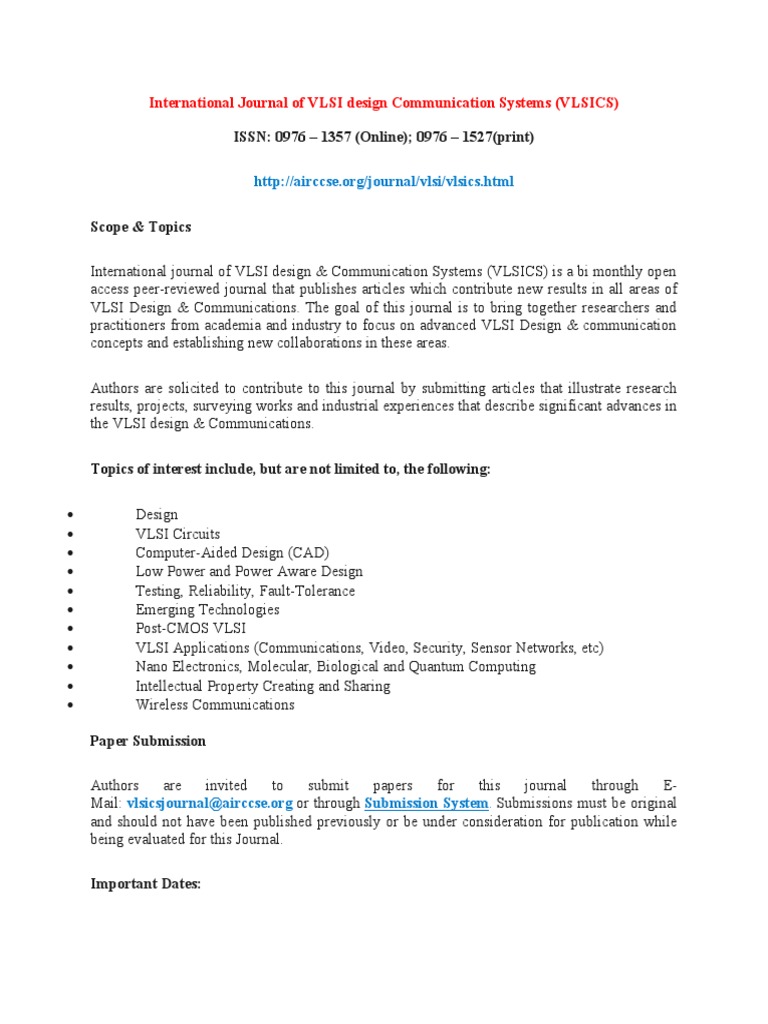 International Journal of VLSI Design Communication Systems (VLSICS) | PDF | Academic Journal ...
