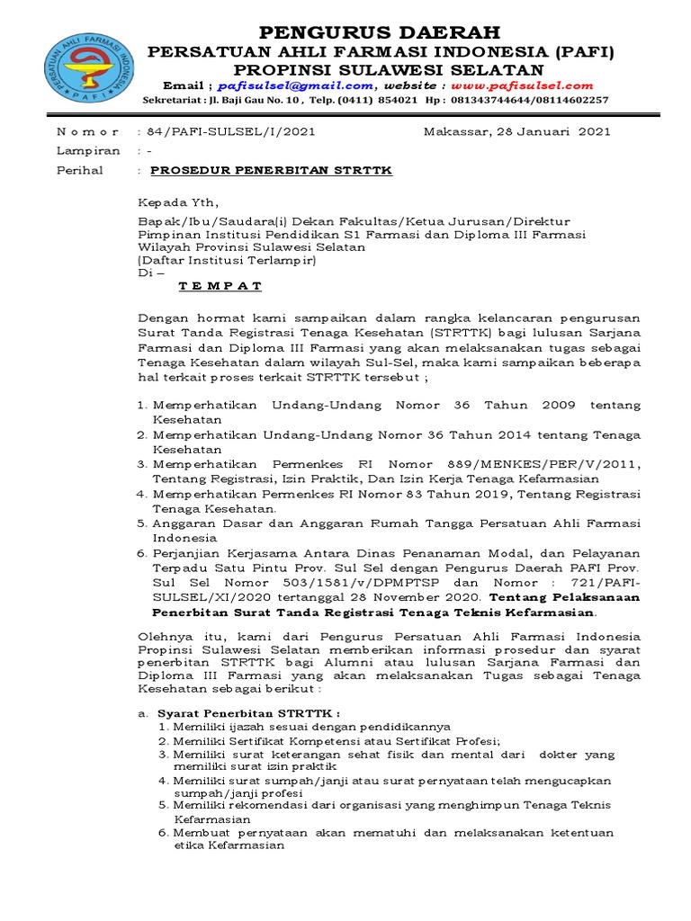 084 Surat Penyampian Prosedur Penerbitan STRTTK THN 2021 | PDF ...