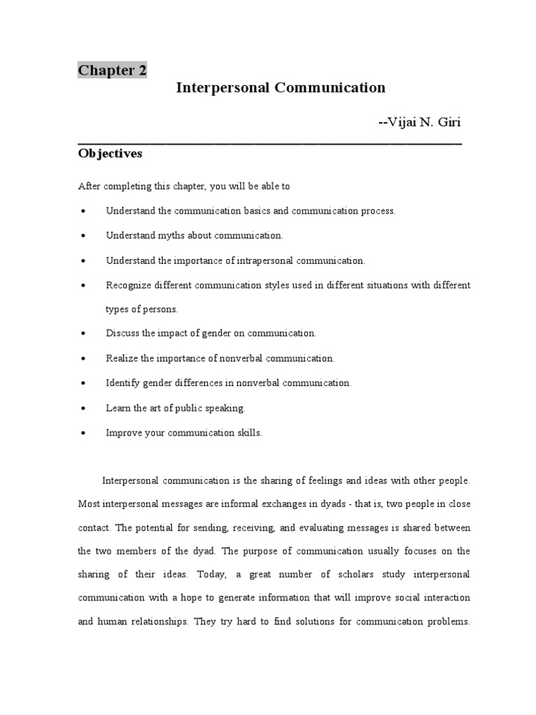 Chapter 2. INTERPERSONAL COMMUNICATION | PDF | Interpersonal ...