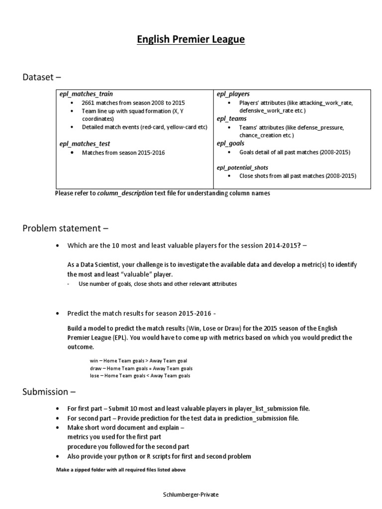 English Premier League: Dataset | PDF | Information Technology ...