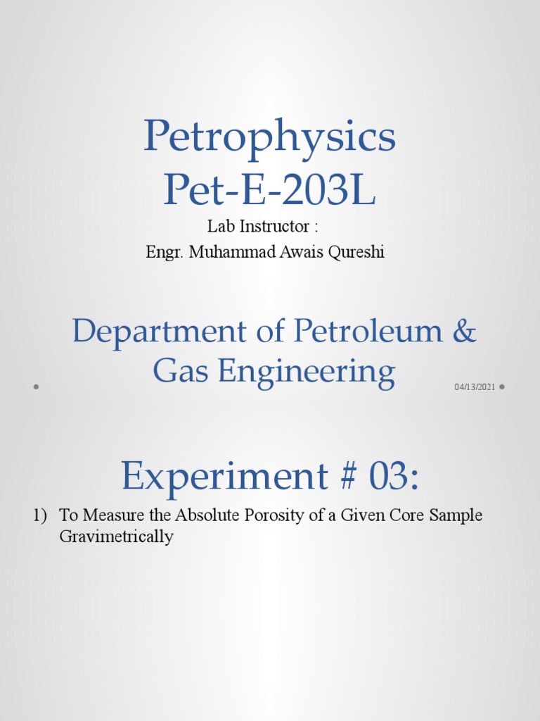Lab 3-To Measure The Absolute Porosity of A Given Core Sample ...