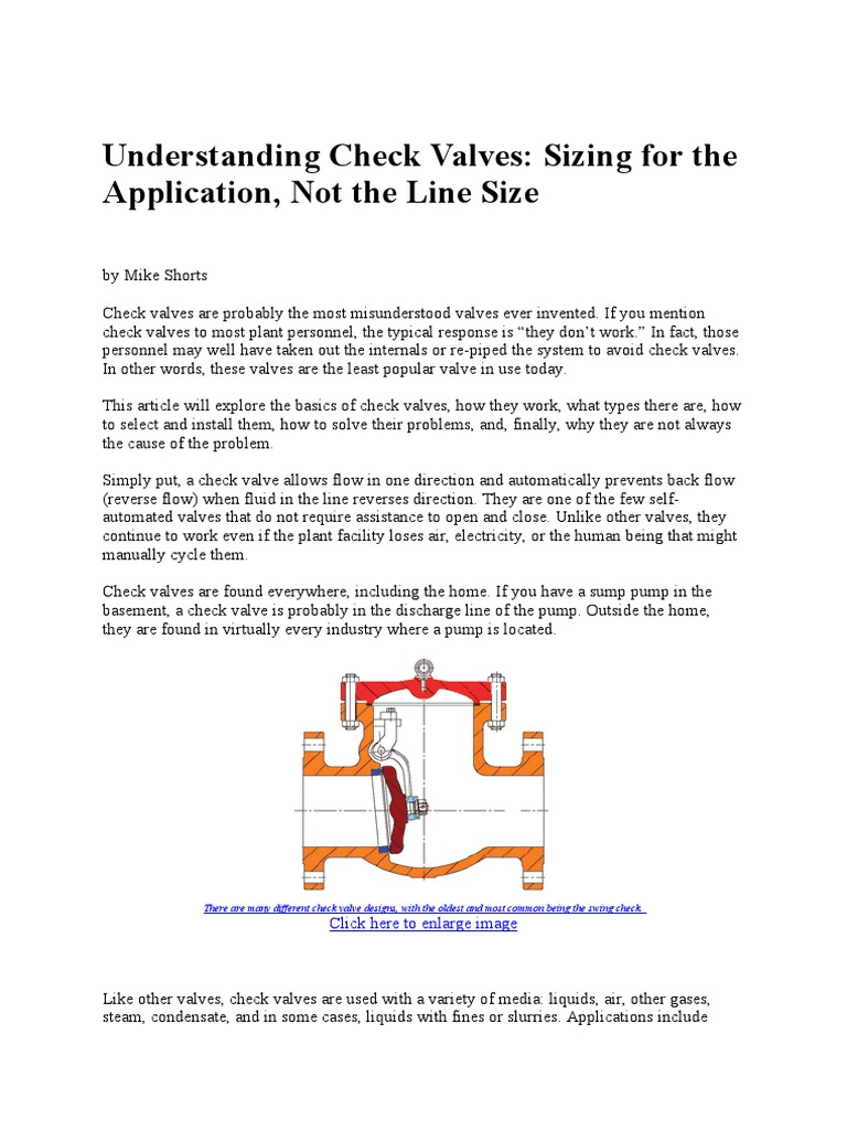 Understanding Check Valves: Sizing For The Application, Not The Line ...