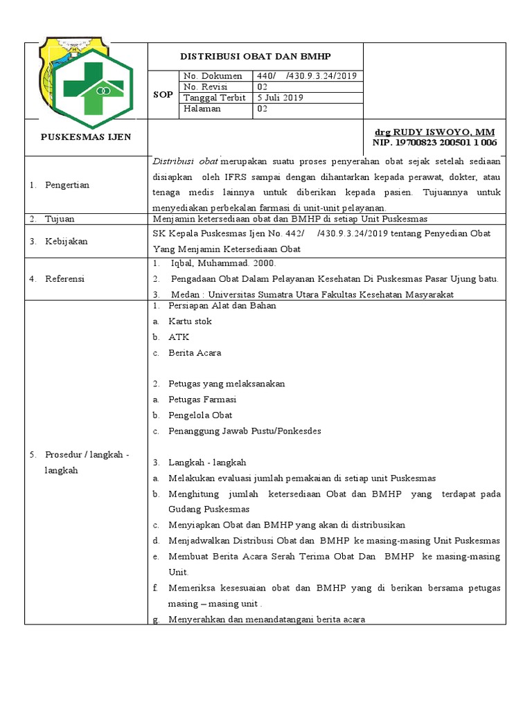 Sop Distribusi Obat Dan BMHP | PDF