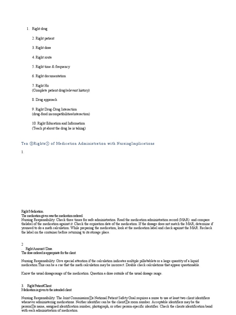 Ten Rights of Medication Administration With Nursingimplications | PDF ...
