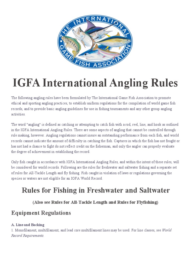 IGFA International Angling Rules | PDF | Angling | Fishing Rod