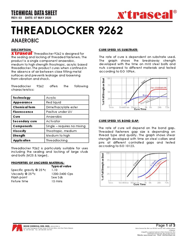 Xtraseal Threadlocker 9262 - Anaerobic | PDF | Nut (Hardware) | Screw