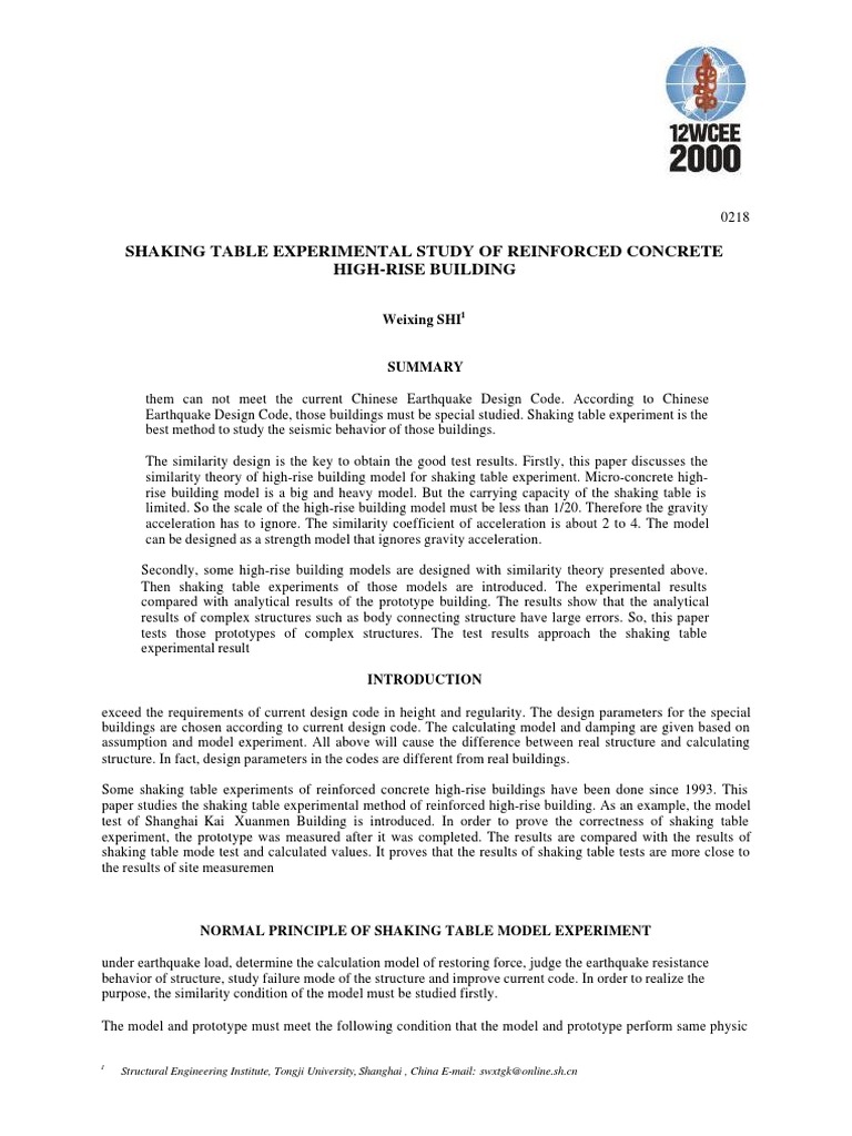 Example Shaking Table Test | PDF | Strength Of Materials | Elasticity ...