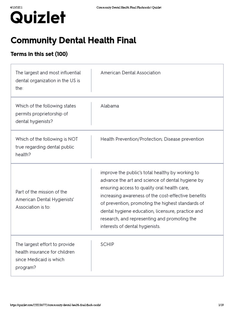 Community Dental Health Final Flashcards Quizlet Pdf Oral Hygiene