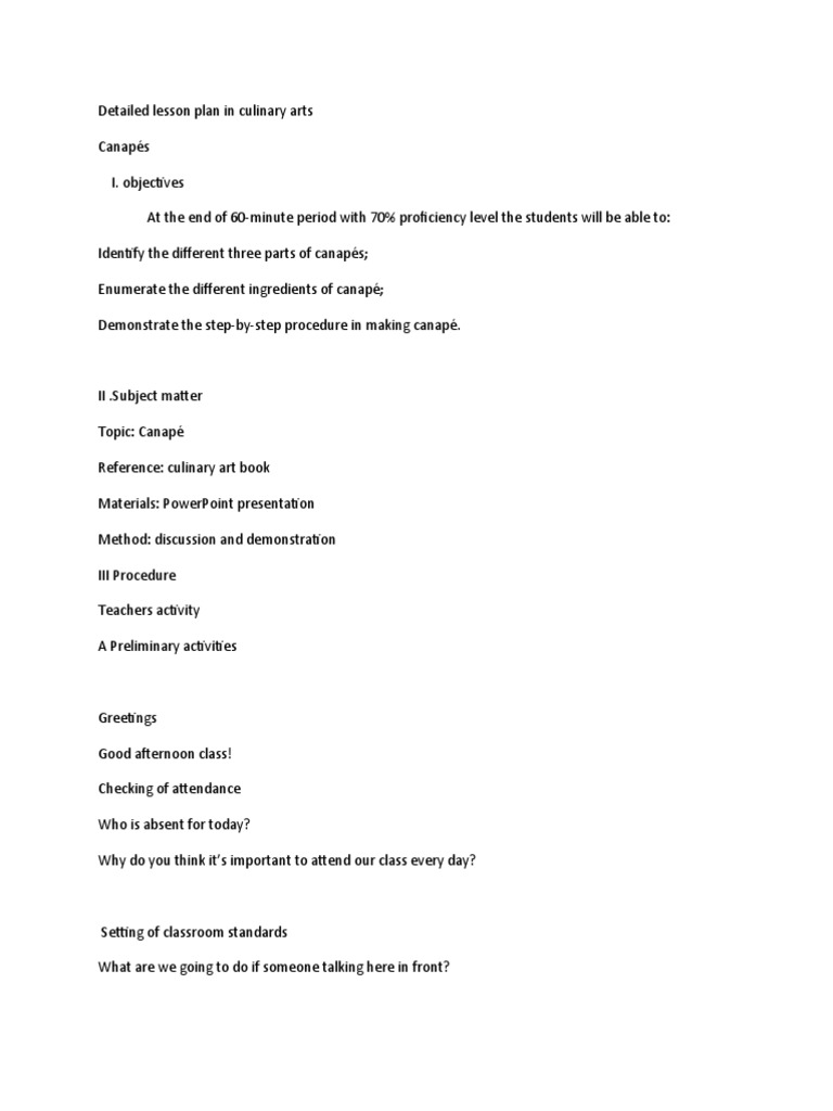 Detailed Lesson - CANAPE | PDF | Hors D'oeuvre | Lesson Plan