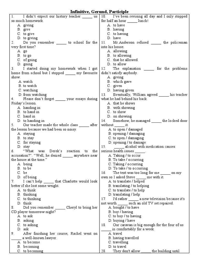 TEST 4 (Infinitive, Gerund, Participle) | PDF