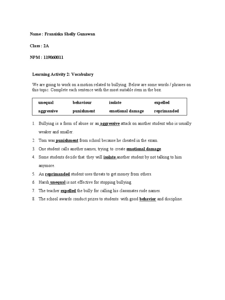 Fransiska Shelly Gunawan - Learning English Through Debating Booklet | PDF | Bullying ...