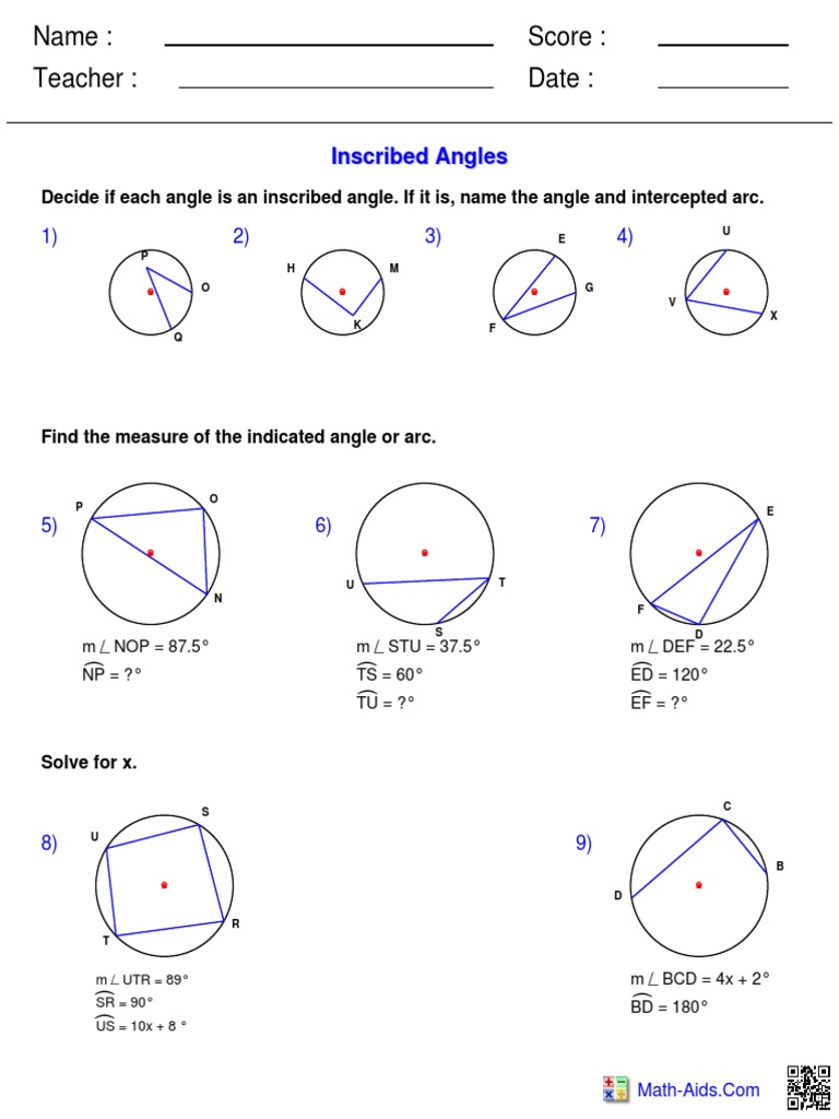Geom Angles InscrAng | PDF | Elementary Geometry | Angle