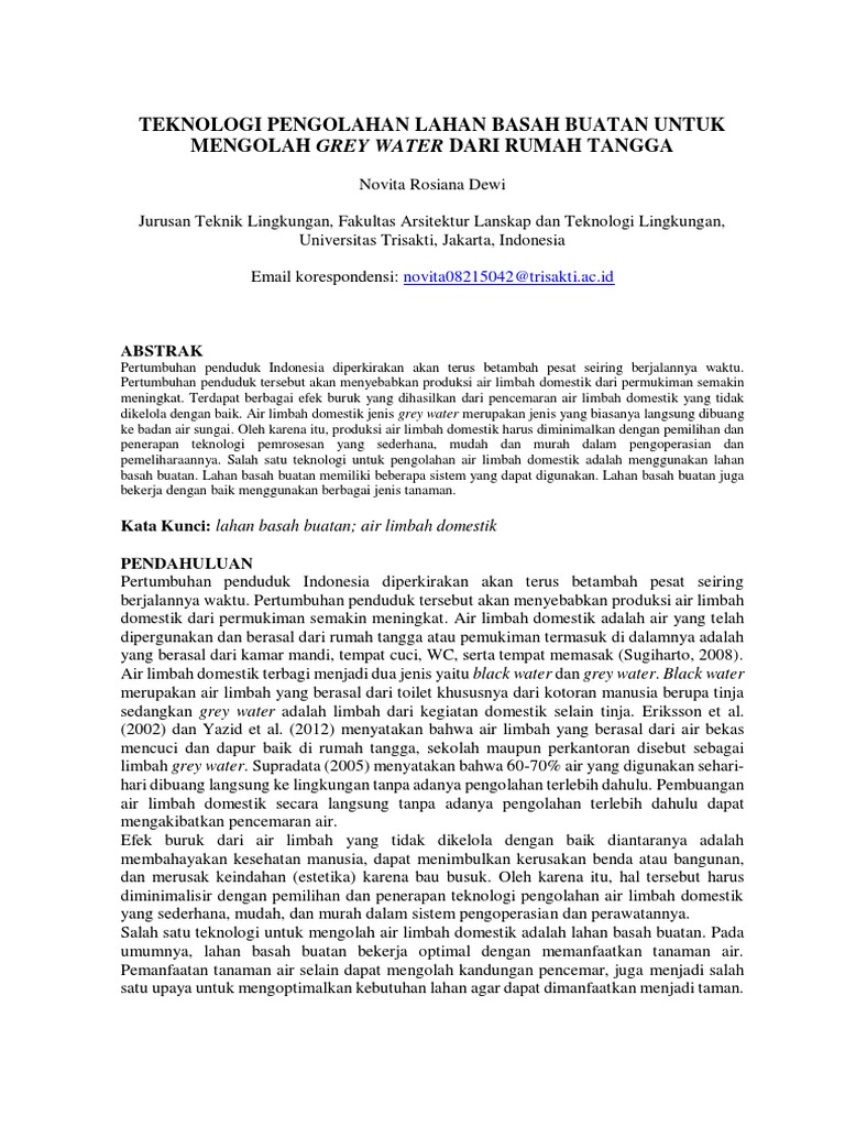 Teknologi Pengolahan Lahan Basah Buatan Untuk Mengolah Grey Water Dari ...