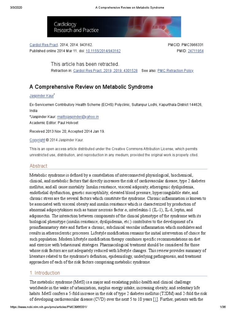 A Comprehensive Review On Metabolic Syndrome | PDF | Insulin Resistance ...