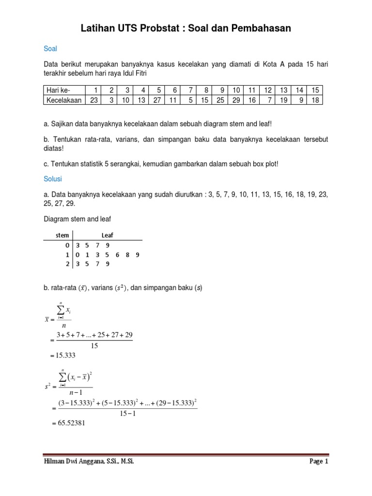 Latihan UTS Probstat - Soal Dan Pembahasan | PDF