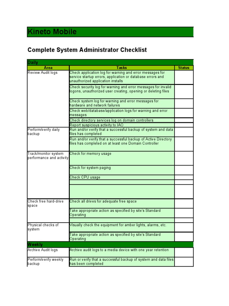 Complete System Administrator Checklist | PDF | Backup | Microsoft Windows